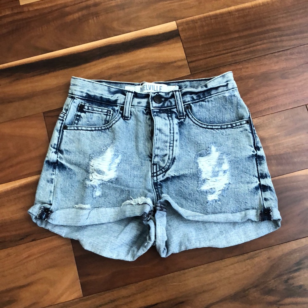 Brandy Melville Acid Wash Distressed Denim Cuff Short… - Gem